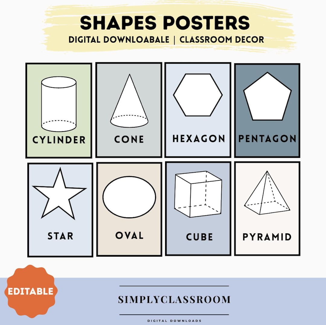 Colorful Shapes Classroom Posters: Editable Printable Decor (digital ...