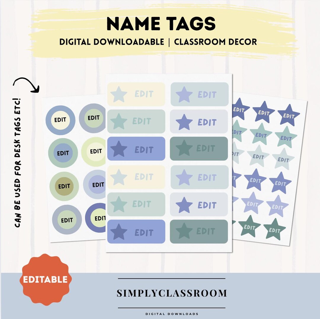 Colorful Classroom Name Tags: Editable School Template (digital ...