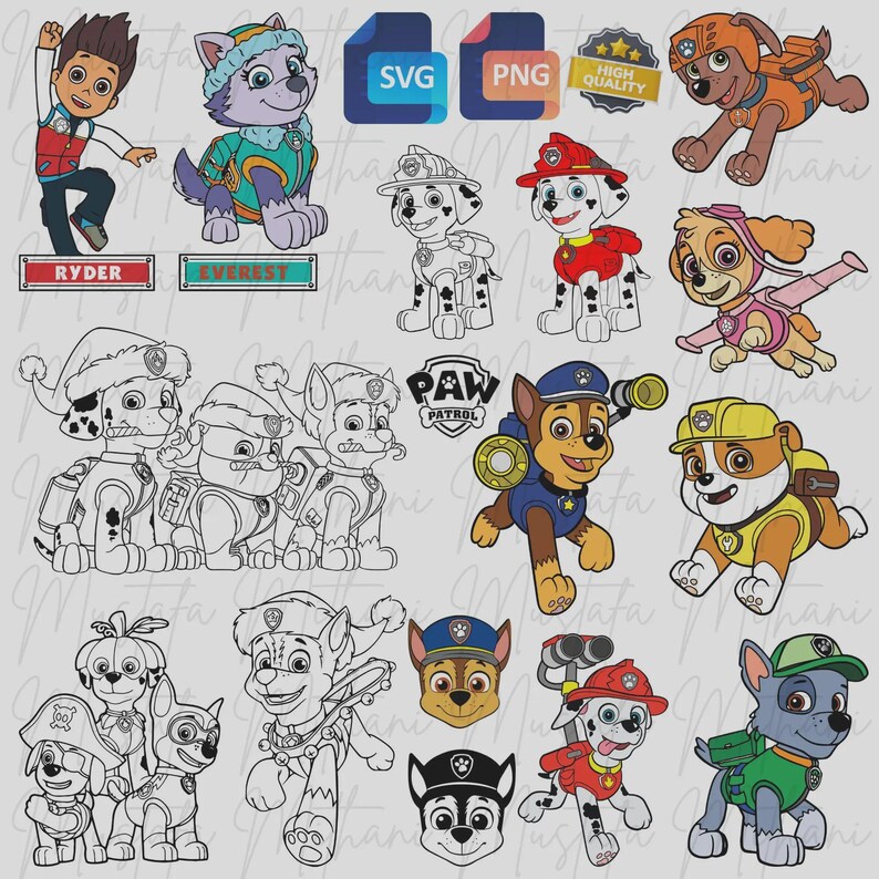 Paw Patrol Clipart Bundle: SVG & PNG Files, Birthday Party Decor ...