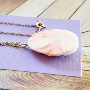 Delightful Vintage Faux Angel Skin Coral Cameo Pendant on 16 Inch Gold ...