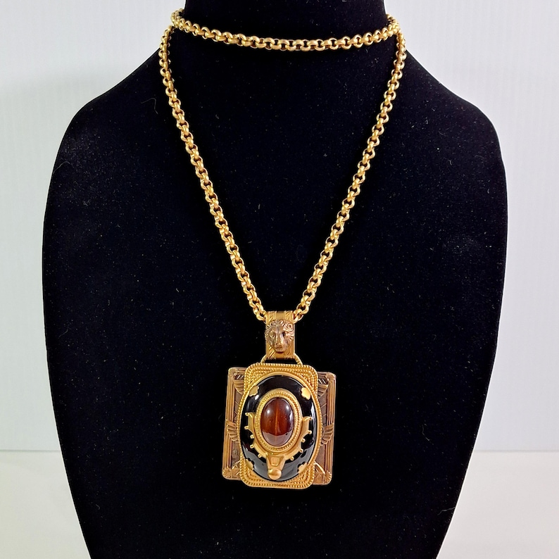 Vintage Patrice Egyptian Revival Necklace, 32 Inch Long Chain, Big ...