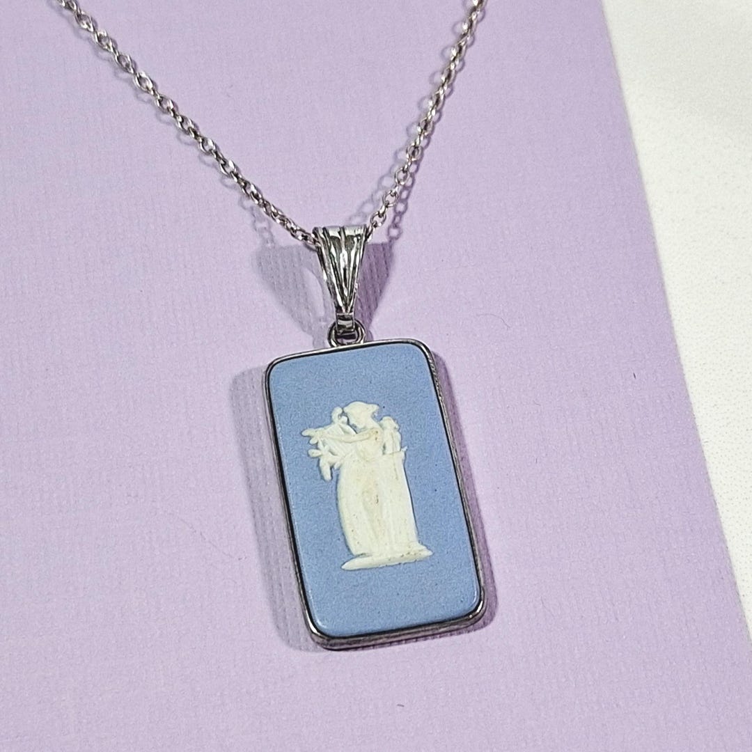 Vintage English Wedgewood Necklace, Blue and White Jasperware, Greek ...