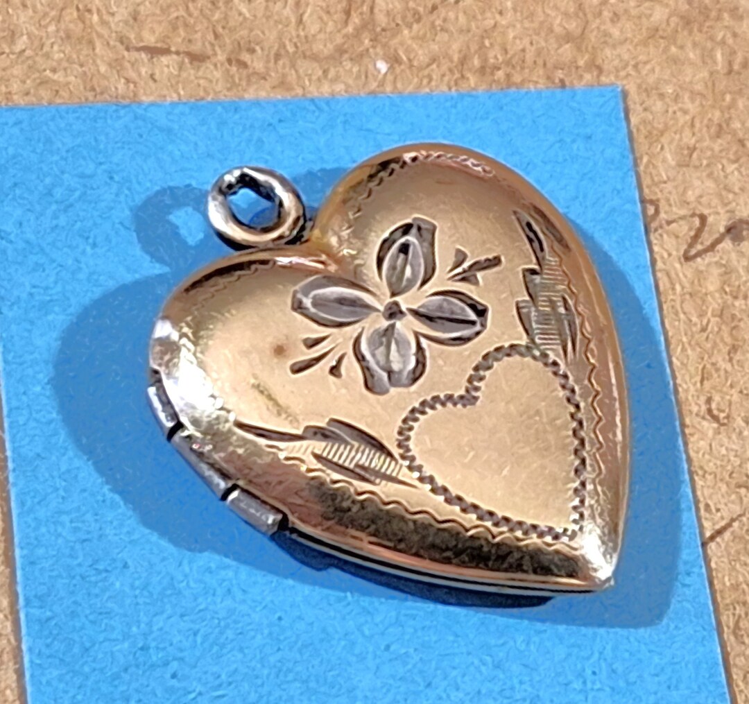 Vintage Gold Filled Locket Heart Shape Bright Cut Engraved Incised ...