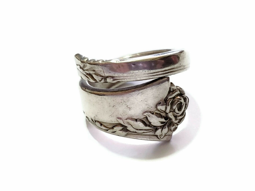 Vintage Damask Rose Heirloom Sterling Spoon Ring Size 11, Flower of the ...