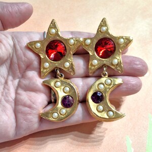 Vintage Signed Don-lin Chunky Star and Moon Dangles Clip-on Earrings ...