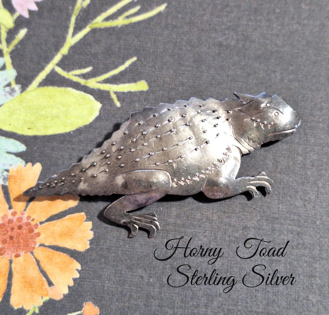 Vintage Horned Lizard, Horntoad, or Horny Toad Sterling Silver Brooch ...