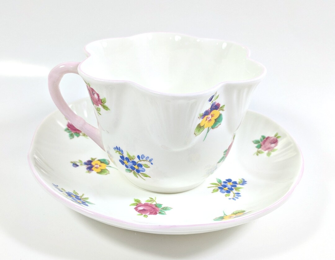 Vintage Crown Staffordshire Rose Pansy Teacup and Saucer Set Fine Bone ...