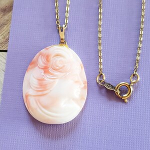 Delightful Vintage Faux Angel Skin Coral Cameo Pendant on 16 Inch Gold ...