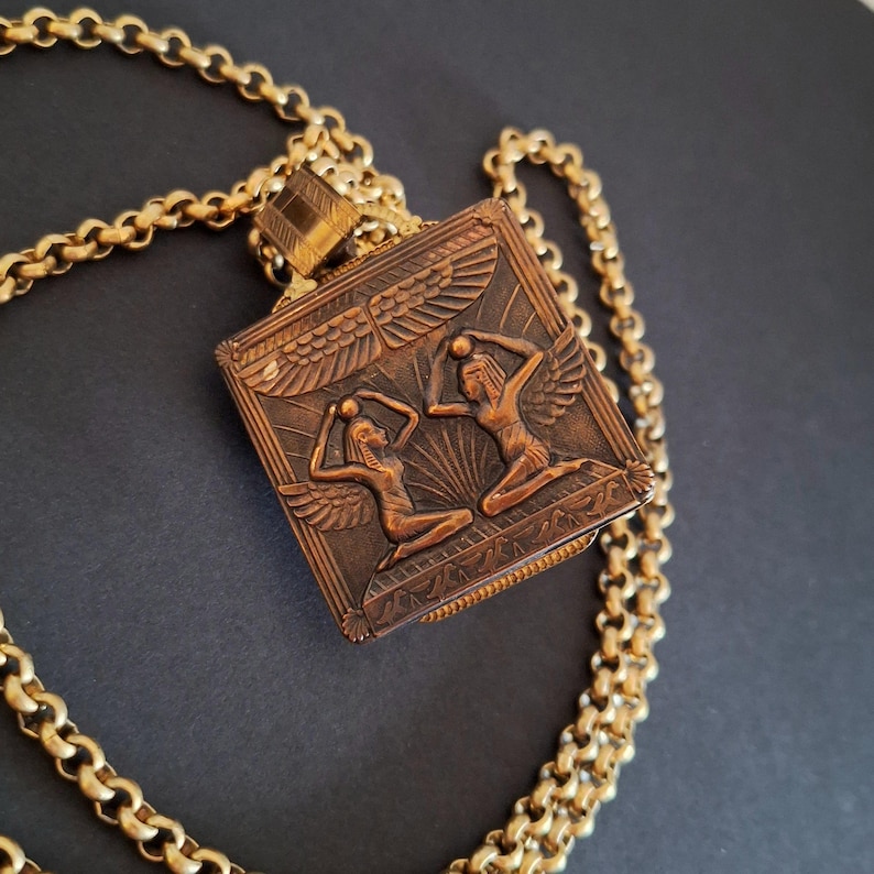 Vintage Patrice Egyptian Revival Necklace, 32 Inch Long Chain, Big ...