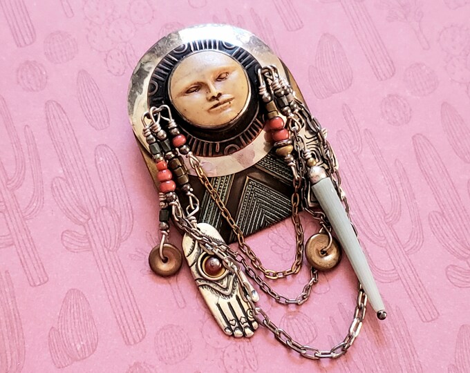 Vintage Tabra Moon God Brooch Signed 1992, Ancient Talisman, Sterling ...