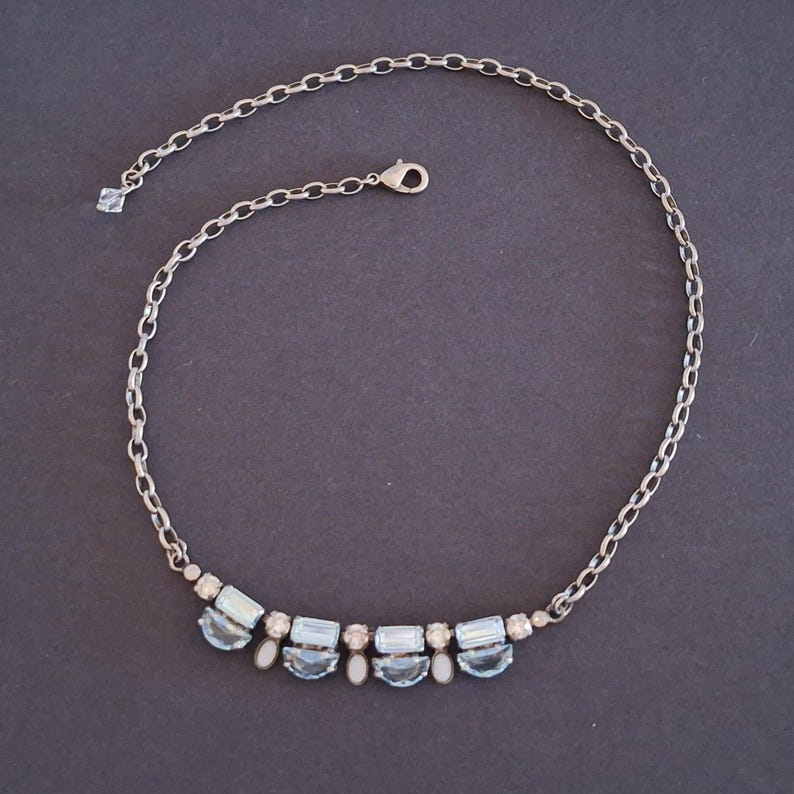 Vintage Sorrelli Necklace, Blue Rhinestones, Baguettes, Half Moons ...