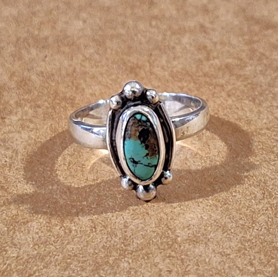 Vintage Southwest Ring Sterling Silver Turquoise Ring Size 6, Oval ...