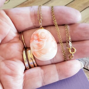 Delightful Vintage Faux Angel Skin Coral Cameo Pendant on 16 Inch Gold ...