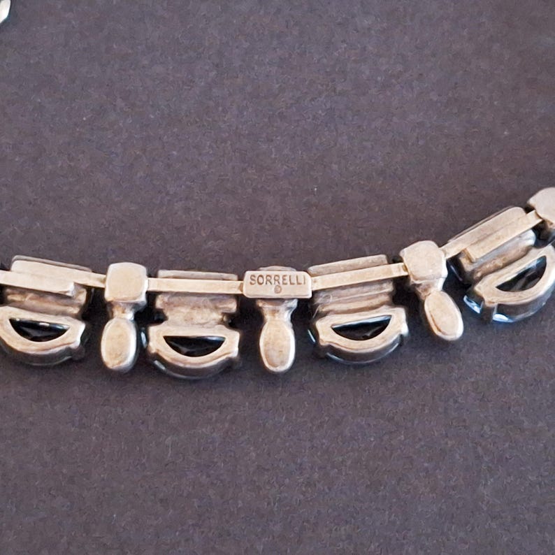 Vintage Sorrelli Necklace, Blue Rhinestones, Baguettes, Half Moons ...