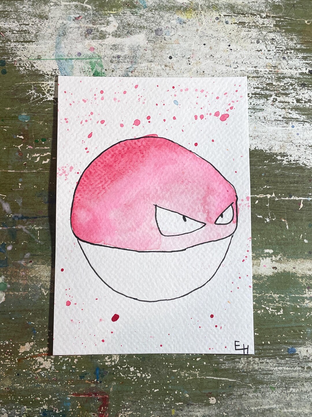 Hand-painted Pokémon Voltorb Watercolor, 6”x4” Watercolor Painting ...