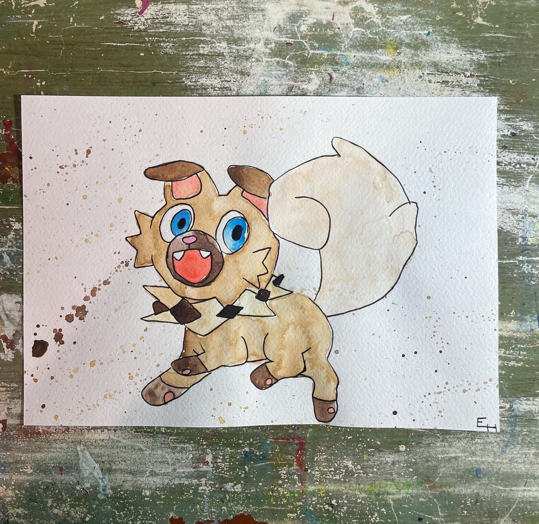 Hand-painted Pokémon Rockruff Watercolor, 7”x10” Watercolor Painting ...