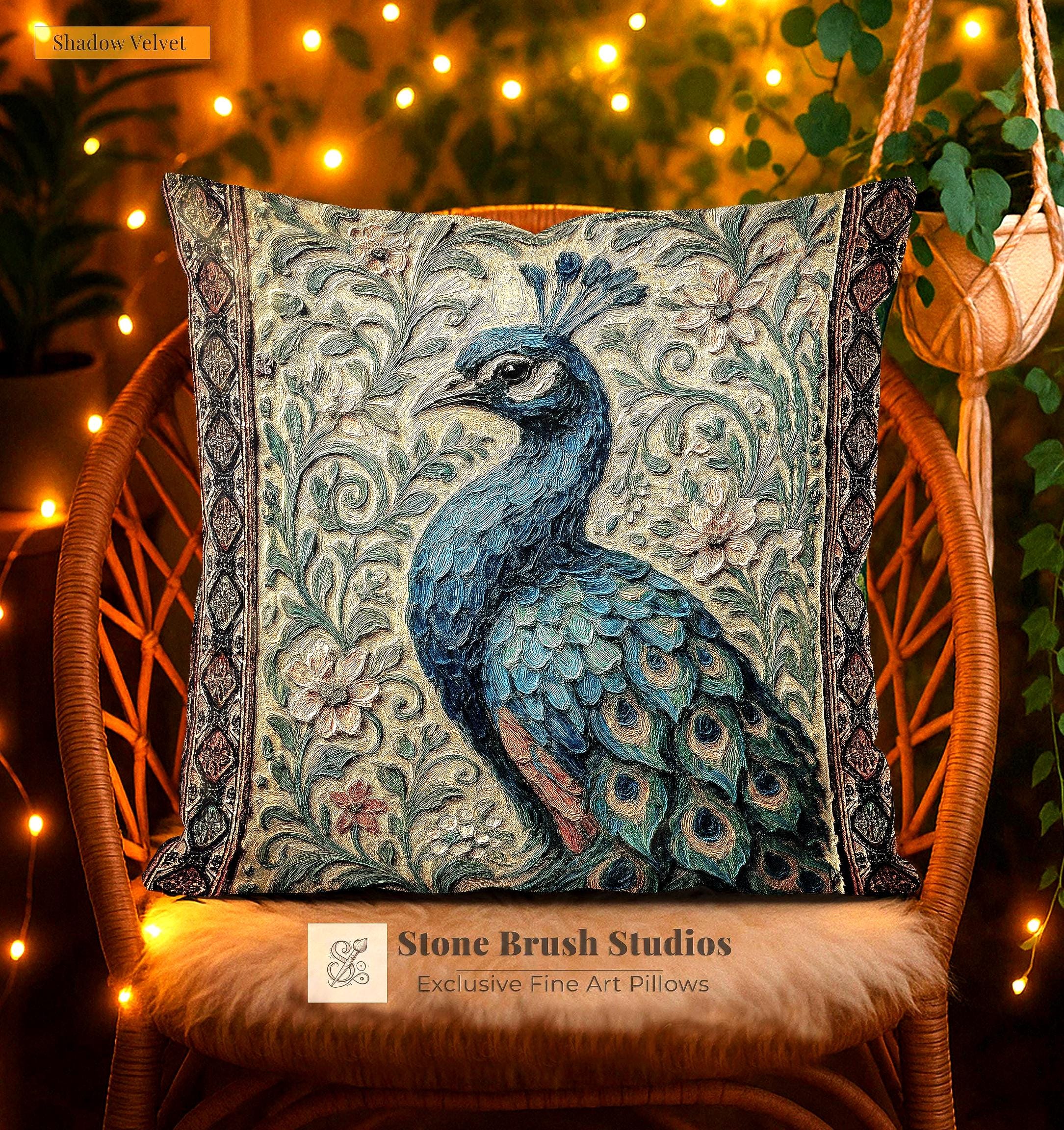 Enchanted Dark Cottagecore Peacock Pillow – Persian Textile Inspired ...