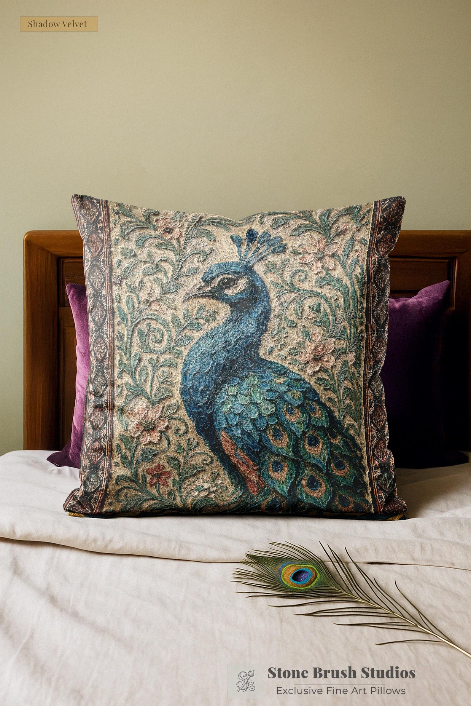 Enchanted Dark Cottagecore Peacock Pillow – Persian Textile Inspired ...