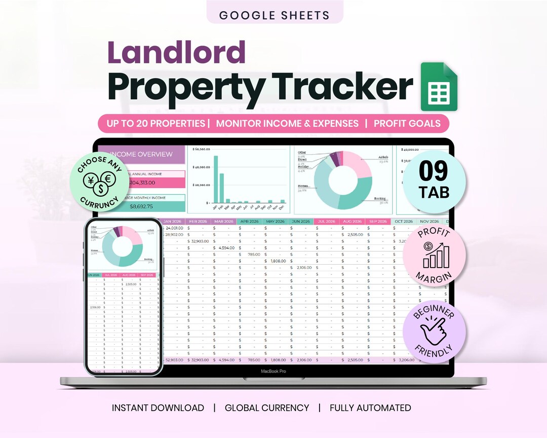 Landlord Property Tracker Google Sheet | Property Management | Rental ...