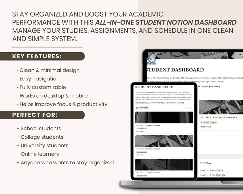 Student Notion Planner | University Planner | Academic Dashboard ...