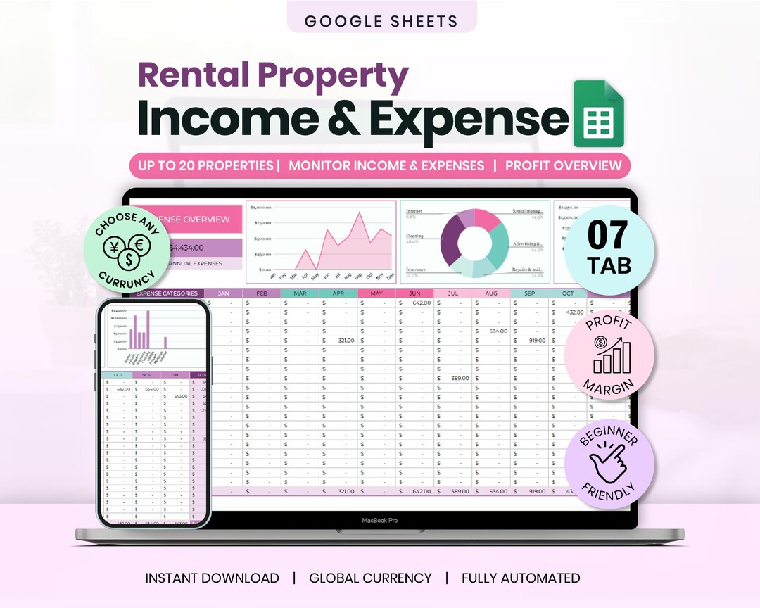 Rental Property Tracker Google Sheets Template - Income & Expense ...