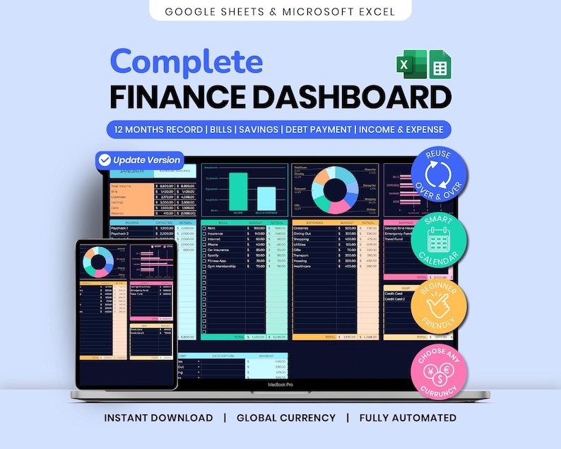 Annual Budget Spreadsheet: Google Sheets Finance Dashboard Dark Mode ...