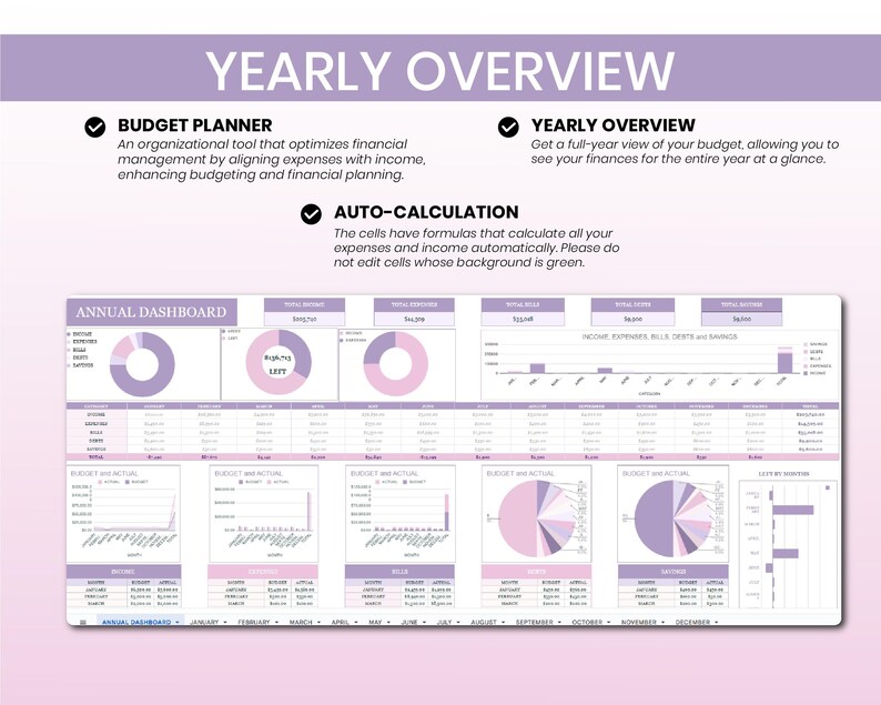 Annual and Monthly Budget Planner 2026 | Google Sheets, Finance Tracker ...