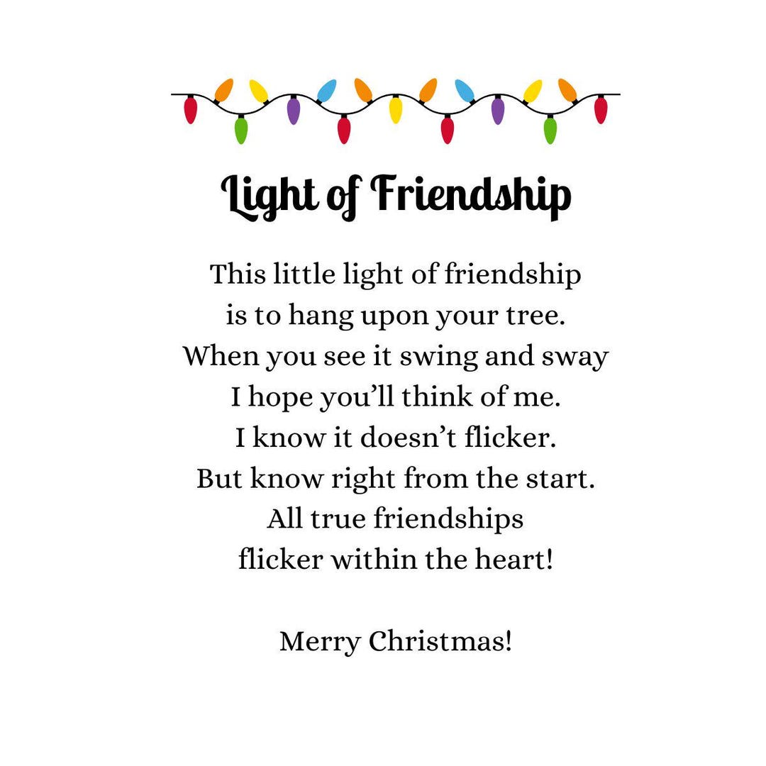Light of Friendship Poem Tag Printable Download - Etsy