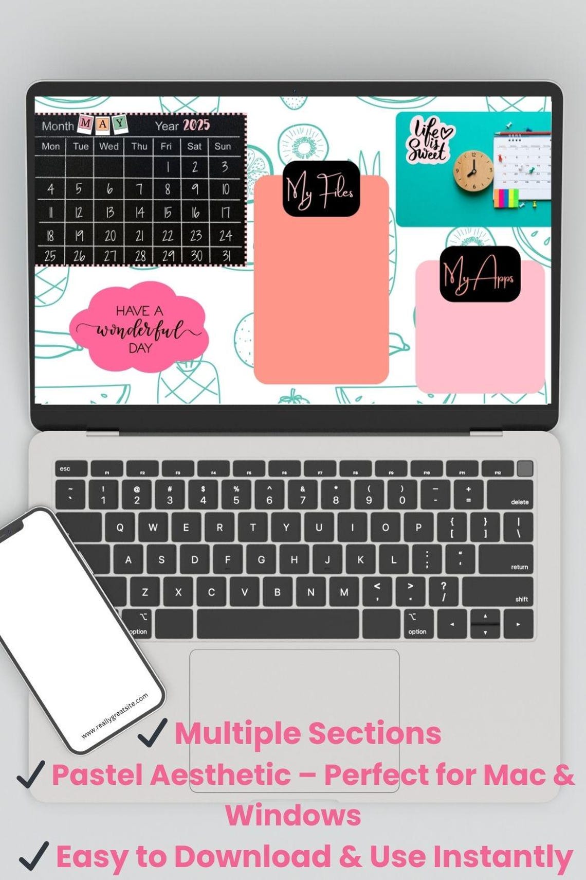 Pastel Desktop Organizer Wallpaper: Mac & Windows (digital Download) - Etsy