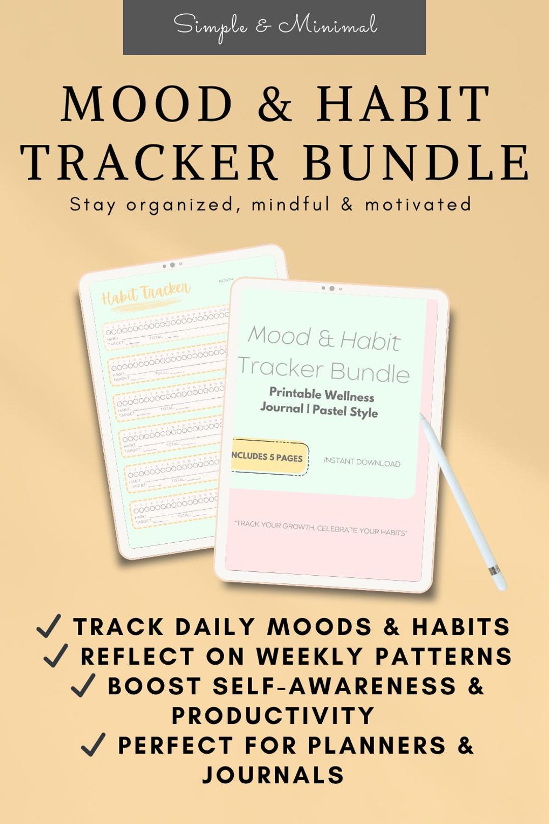Mood & Habit Tracker Bundle: Pastel Printable Planner (PDF) - Etsy