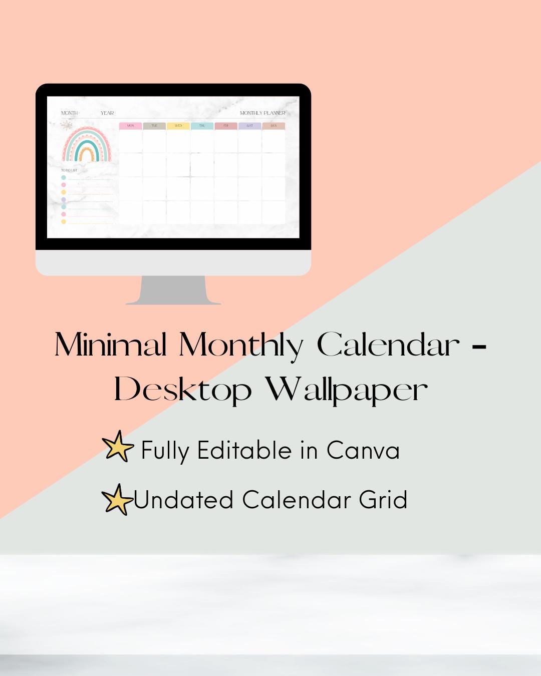 Editable Desktop Calendar Wallpaper: Minimalist Digital Planner (canva ...