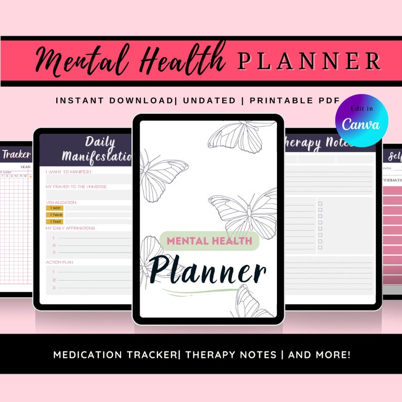 Editable & Printable Mental Health Planner | Anxiety, Mood and Wellness ...
