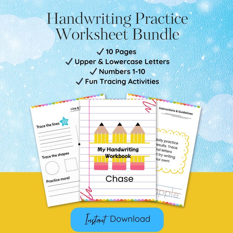 Handwriting Practice Worksheets Bundle – Uppercase, Lowercase Letters ...