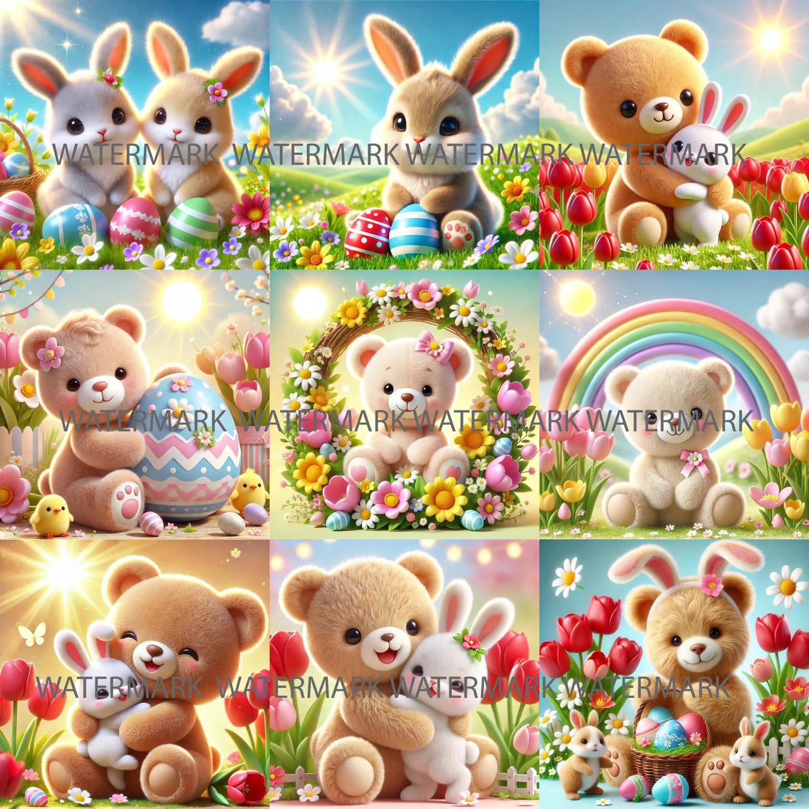 10 Easter Teddy Bear 3D Clipart Bundle, Easter Clipart, Easter Jpg ...