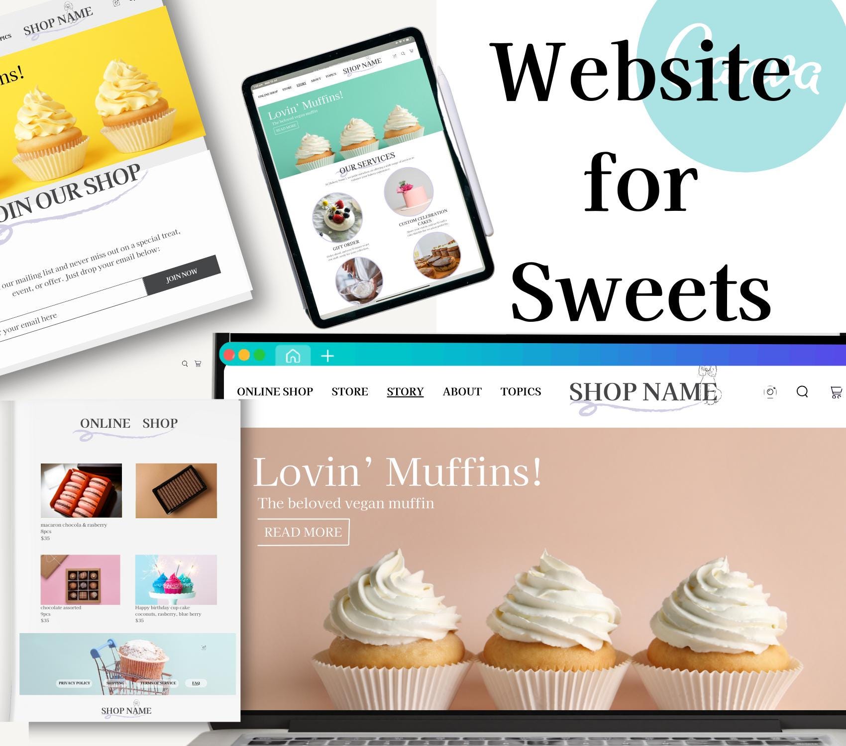 Canva Simple & Cute Bakery Website Template | Canva Editable Sweets ...