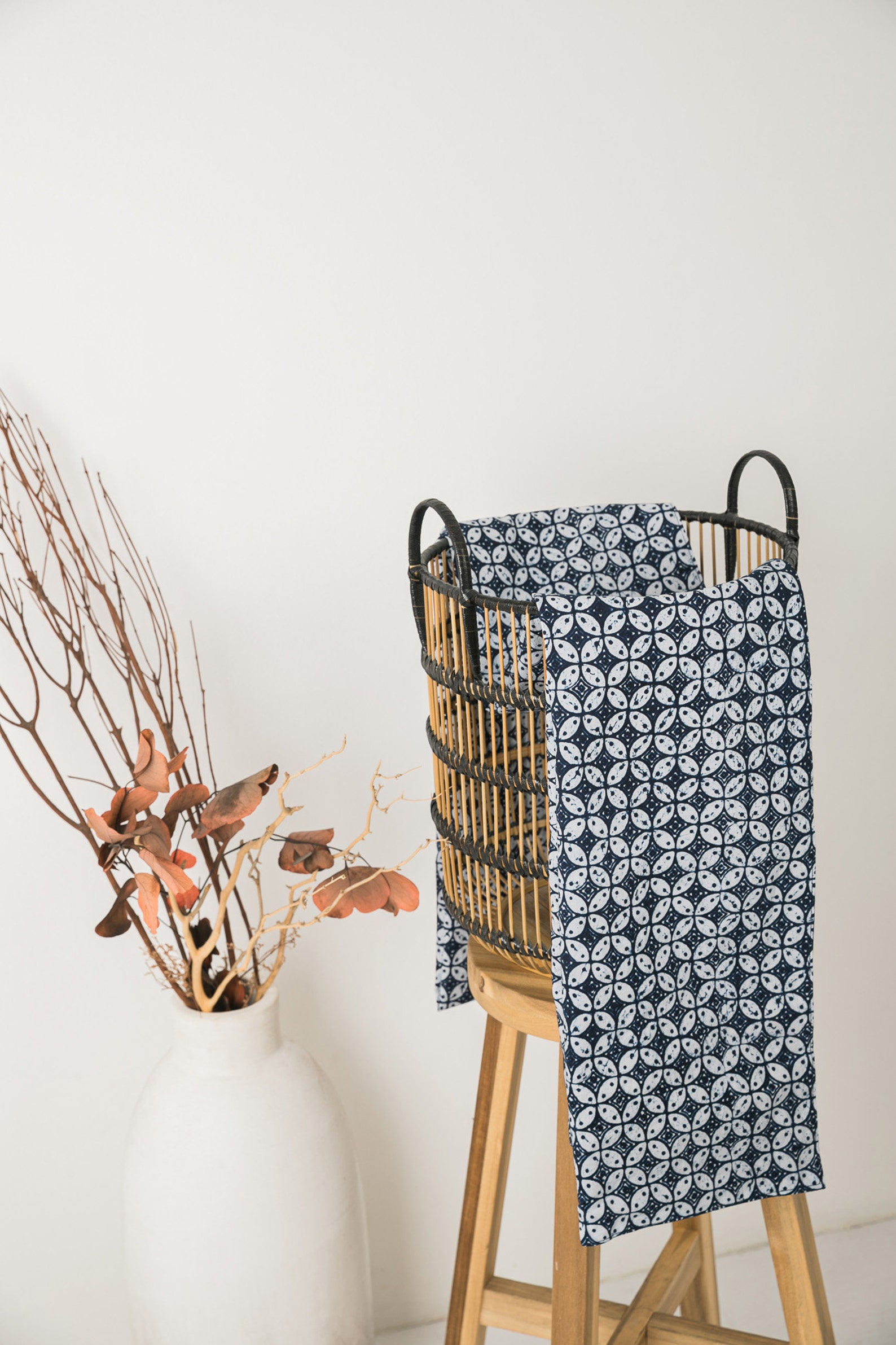 Table Runner Batik 108" | Kawung Motif | Indigo Blue | Indonesian ...