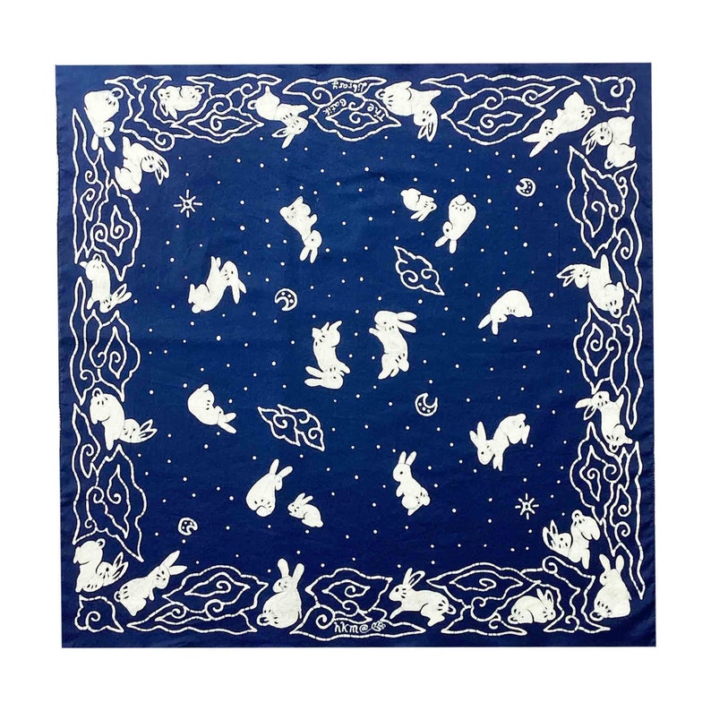 Celestial Rabbit Batik Bandana Indigo Lunar New Year Special - Etsy