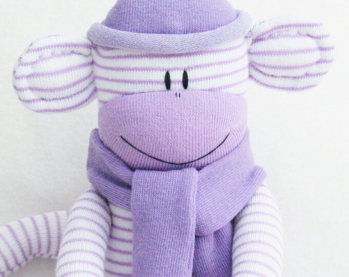 Sock Monkey Doll Purple and White Stripes, Stuffed Animal, Kids - Etsy