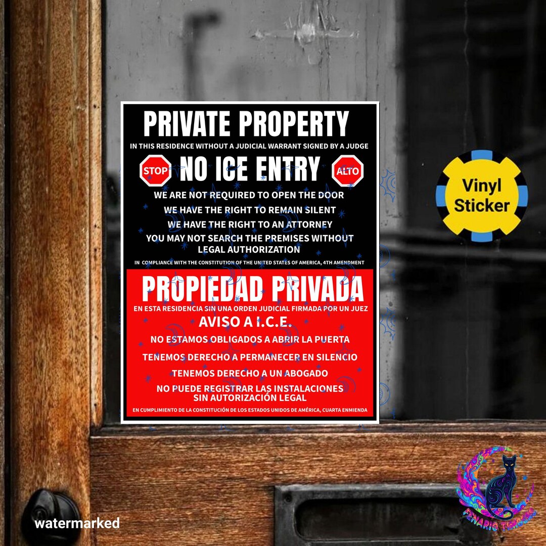 English & Spanish No ICE Decal for Home, Notrespassing Sticker, Private ...