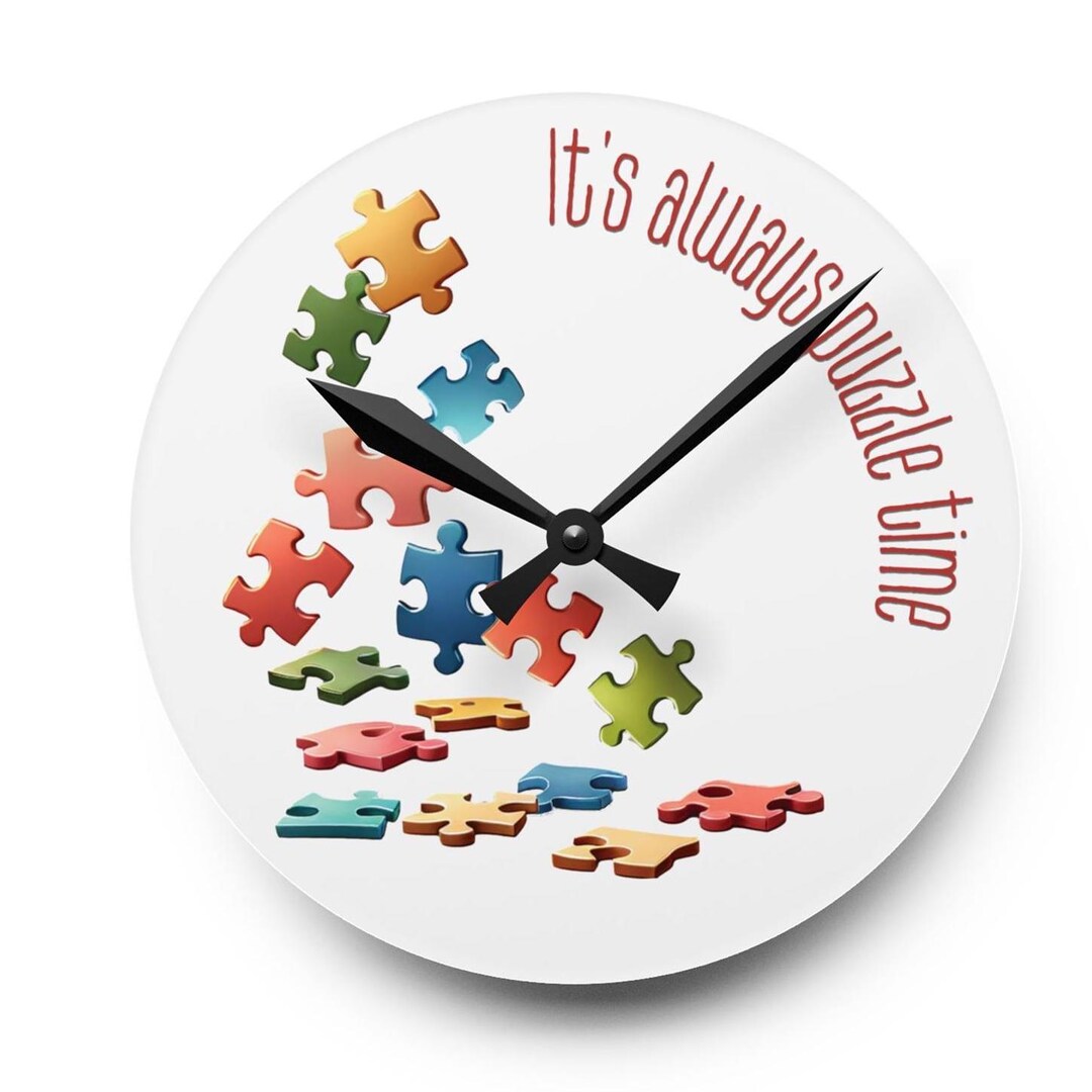 Puzzle Time Wall Clock, 8" or 10.75" Acrylic Colorful Jigsaw Clock, Fun ...