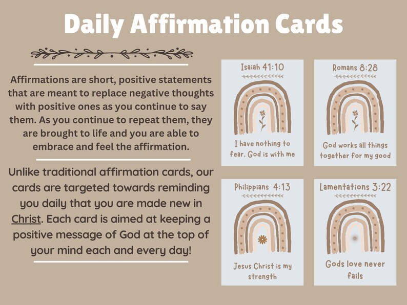 36 Biblical Affirmation Cards, Self Love, Inspirational Quotes, Bible ...