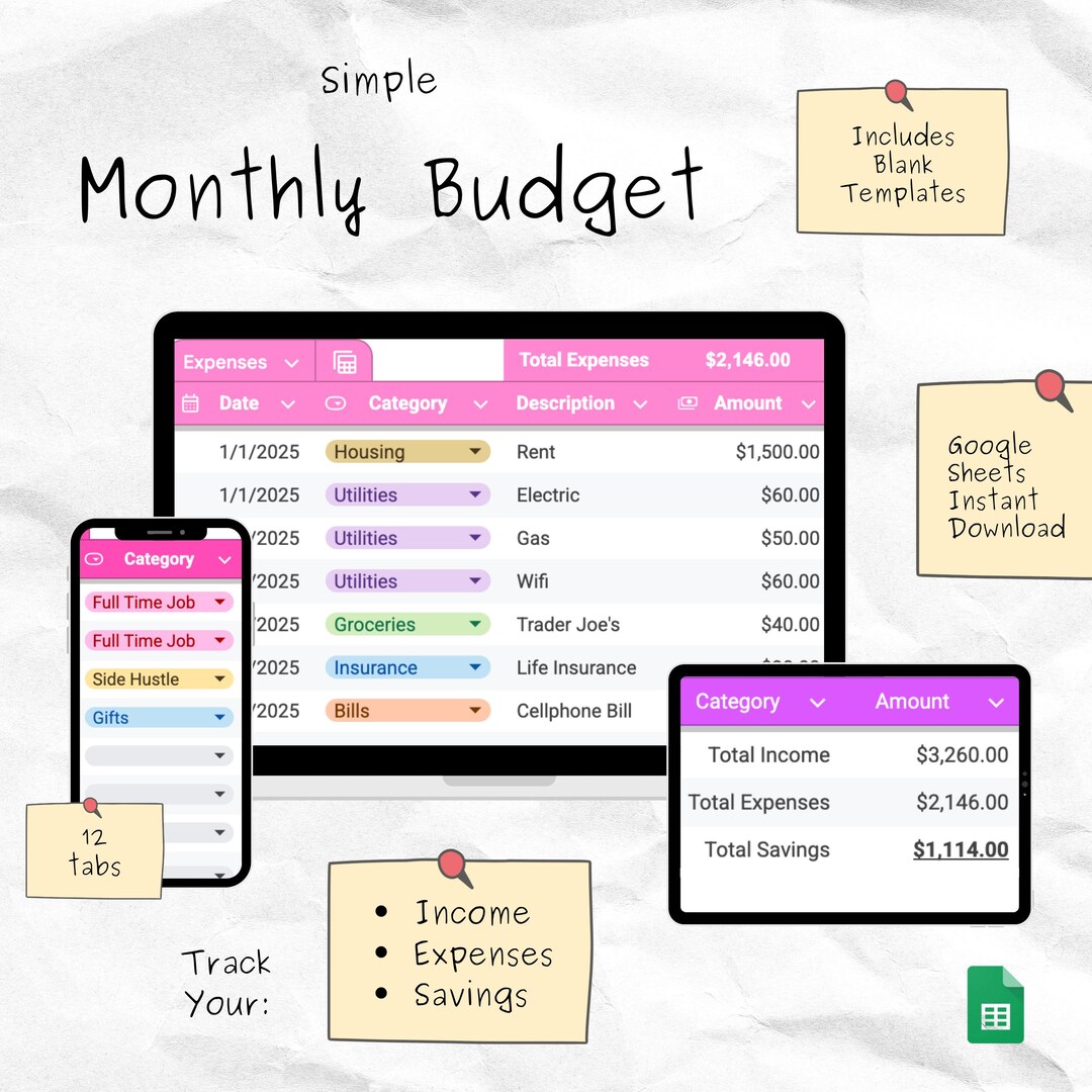 2025 | Simple Monthly Budget | Personal Finance Tracker | Customizable ...