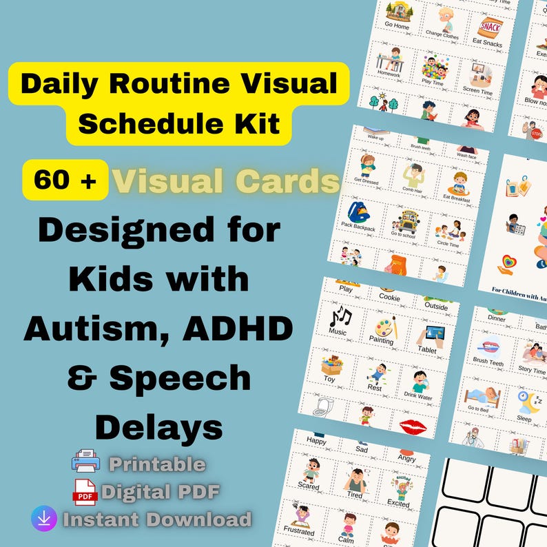 Daily Routine Visual Schedule for Kids With Autism, ADHD | Printable ...