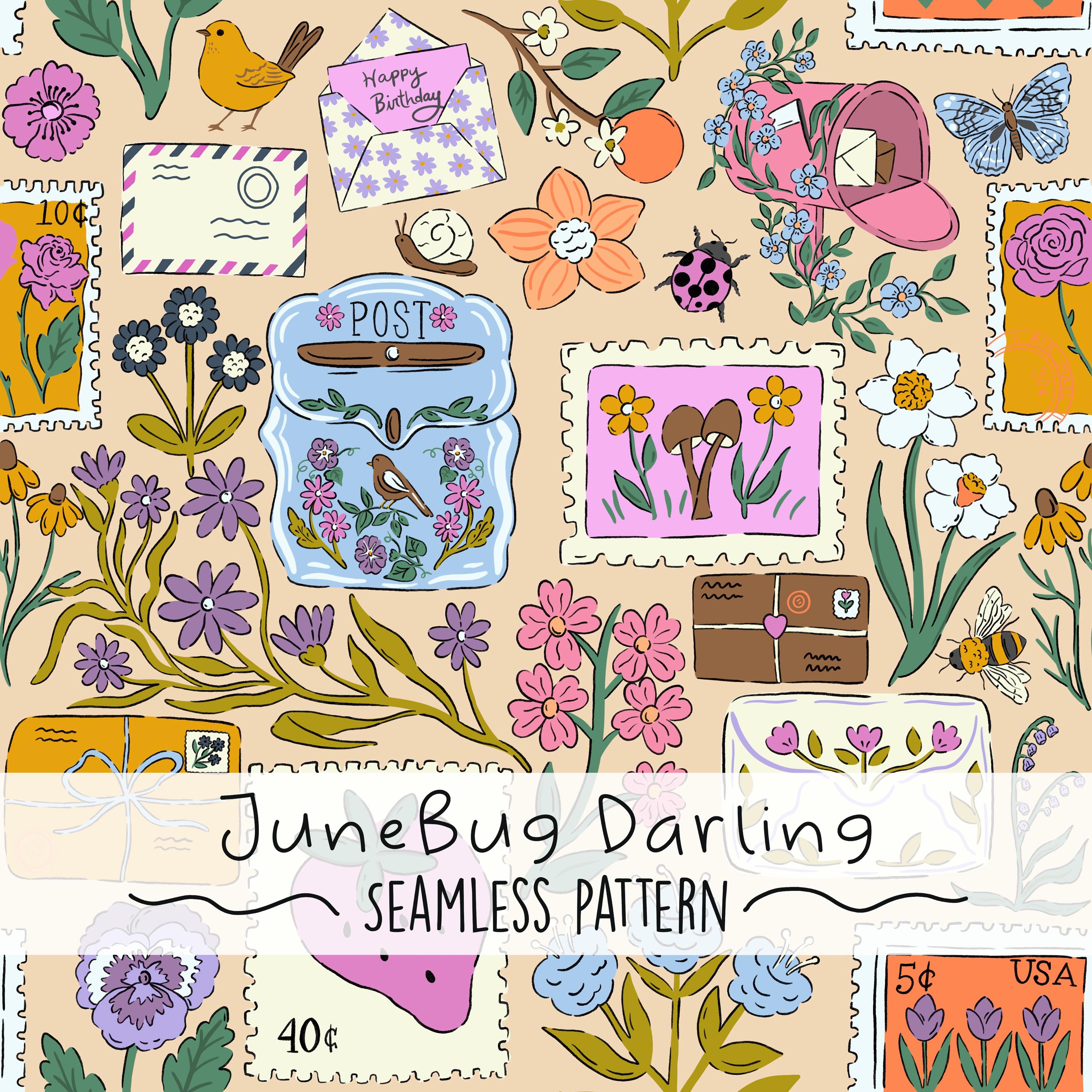 Stamps Seamless Repeat Pattern Hand Drawn Digital Art Cottagecore ...