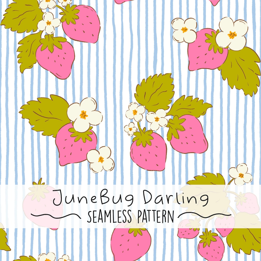 Strawberry Seamless Repeat Pattern Hand Drawn Digital Art Spring PNG ...