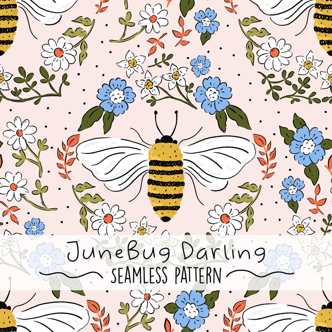 Retro Bee Seamless Repeat Pattern Hand Drawn Digital Paper Spring PNG ...