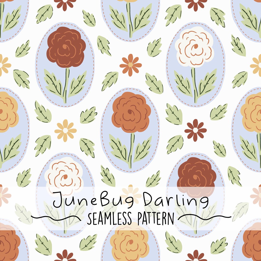 Retro Floral Seamless Repeat Pattern Hand Drawn Digital Art Spring PNG ...