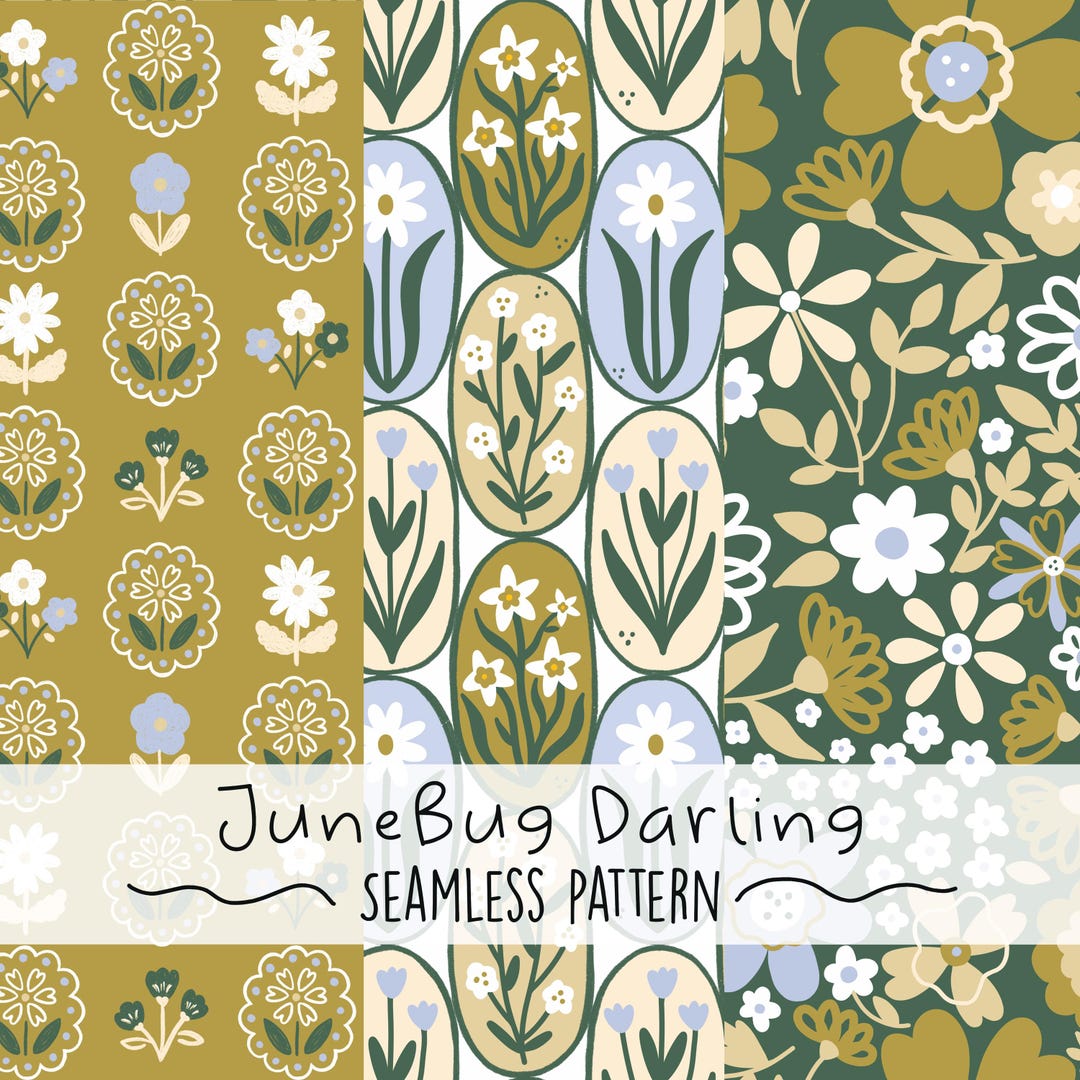 Coordinating Floral Seamless Set of 3 Repeat Patterns Hand Drawn PNG ...