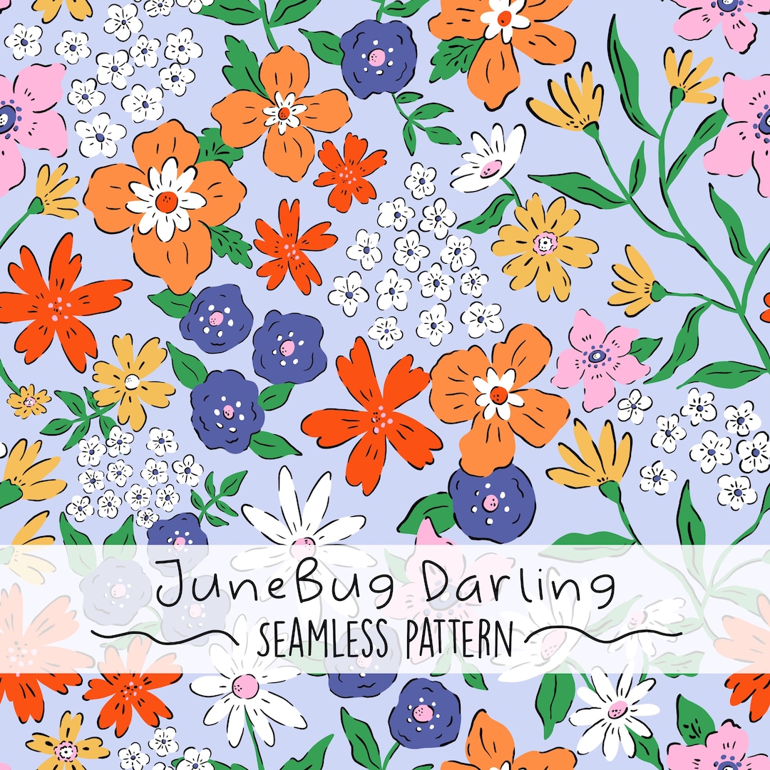 Retro Floral Seamless Repeat Pattern Vintage Style Flowers Digital ...