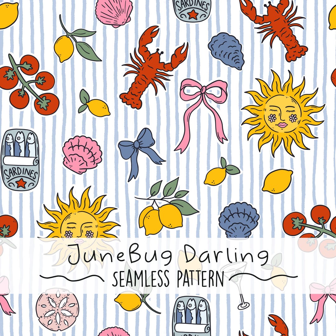 Italian Summer Seamless Pattern Beach PNG Hand Drawn Mediterranean ...